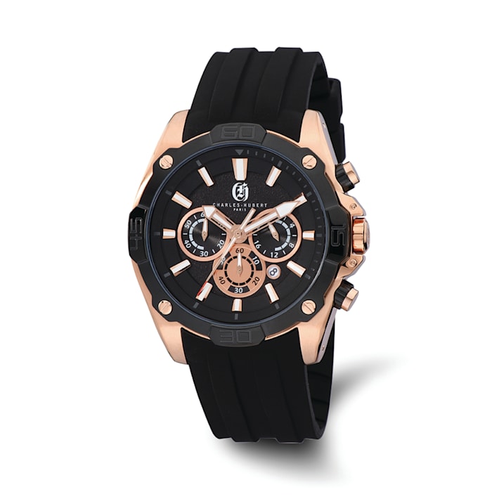 Charles Hubert Men's Stainless Steel Chronograph Black Dial Watch - 1228LA