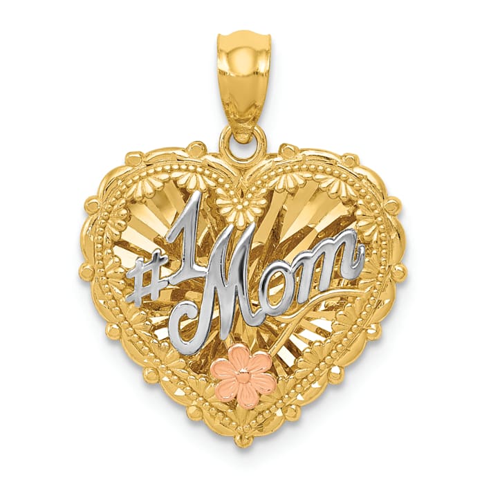 14K Tri-color Polished Number 1 MOM Shadowbox Pendant - 1CD2TA