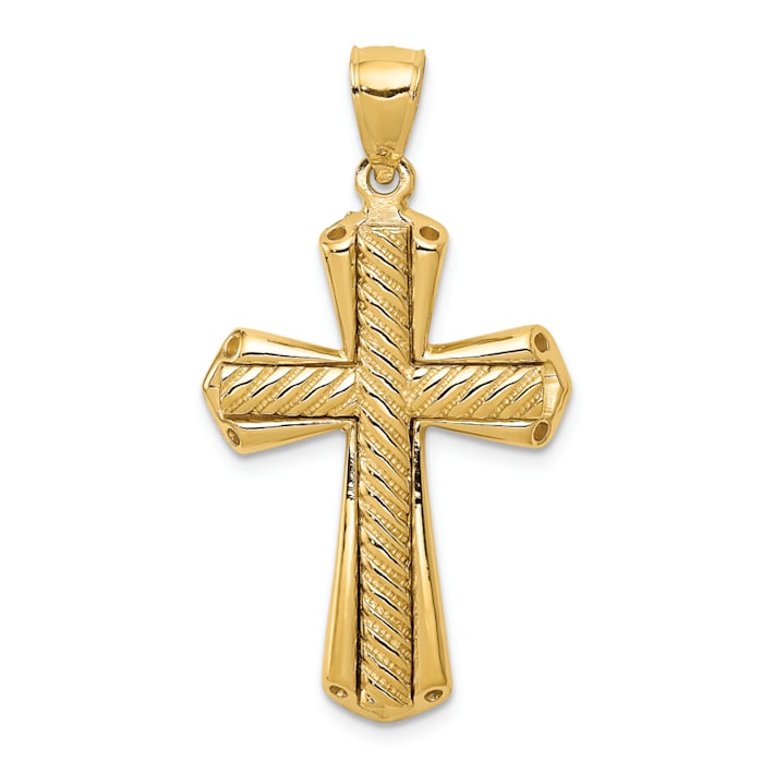 14k Yellow Gold Twisted Textured Cross Pendant - 1B460A