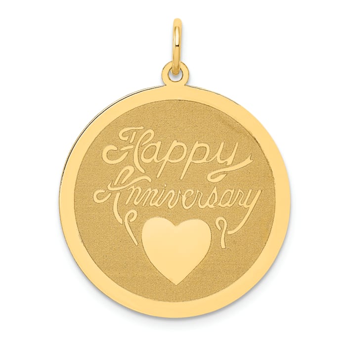 14k Yellow Gold Textured and Satin Happy Anniversary Charm - 1DGN0A