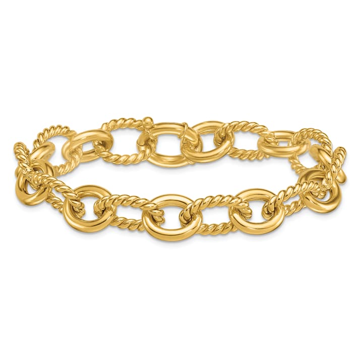 14K Yellow Gold Round and Twisted Oval Link 8 Inch Bracelet - 1633NA