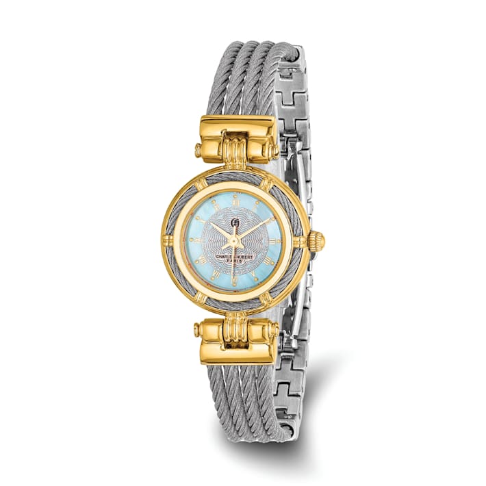 Charles Hubert IP-plated MOP Dial with Stainless Steel Wire Bangle ...