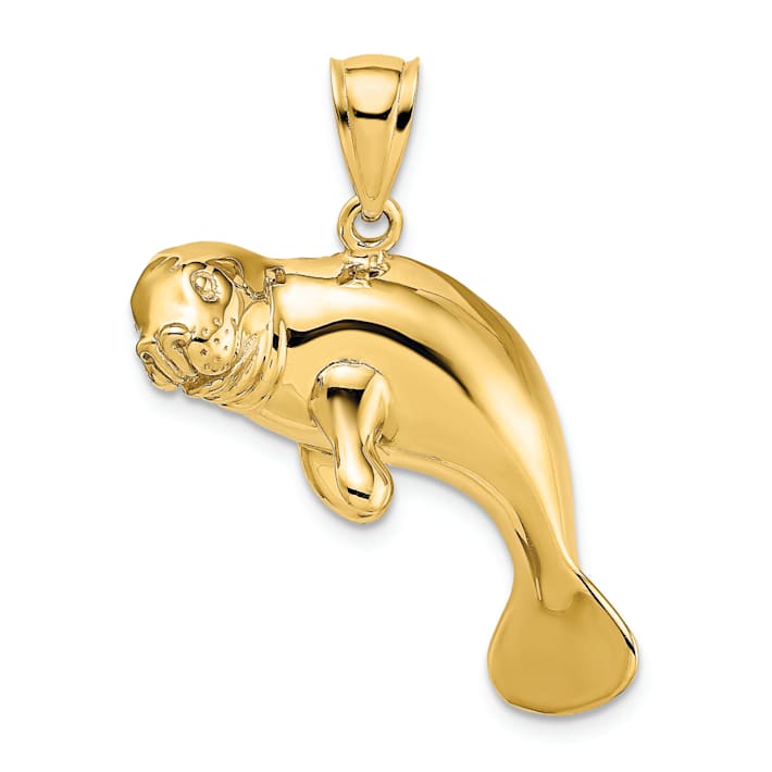 14k Yellow Gold Polished 2D Swimming Manatee Charm - 128RXA