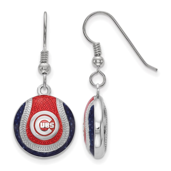Rhodium Over Sterling Silver MLB LogoArt Chicago Cubs Enameled Earrings ...