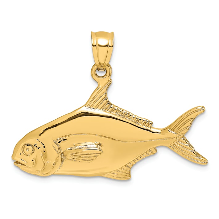 14k Yellow Gold 3D Polished and Textured Pompano Fish Charm - 18Q4GA