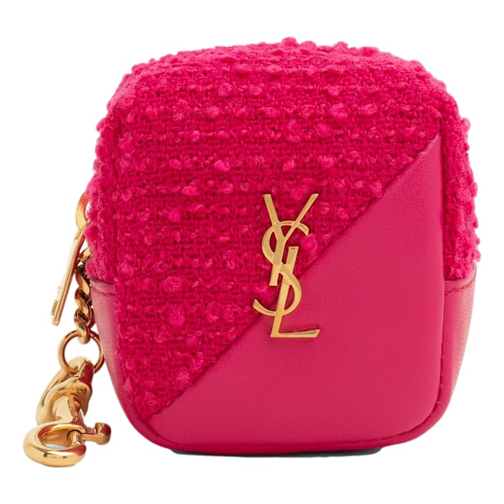 Saint Laurent Jamie YSL Keyring Cube Magenta Tweed Leather - 11CC1A