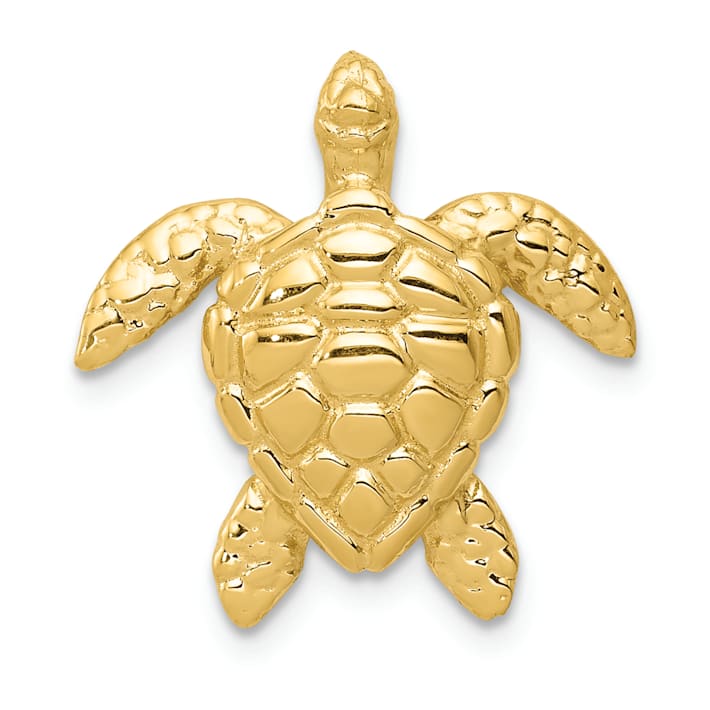 14K Yellow Gold Polished Large Sea Turtle Chain Slide Pendant - 1C72BA