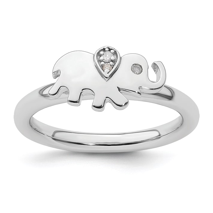 Sterling Silver Stackable Expressions Elephant Diamond Ring 0.029ctw ...