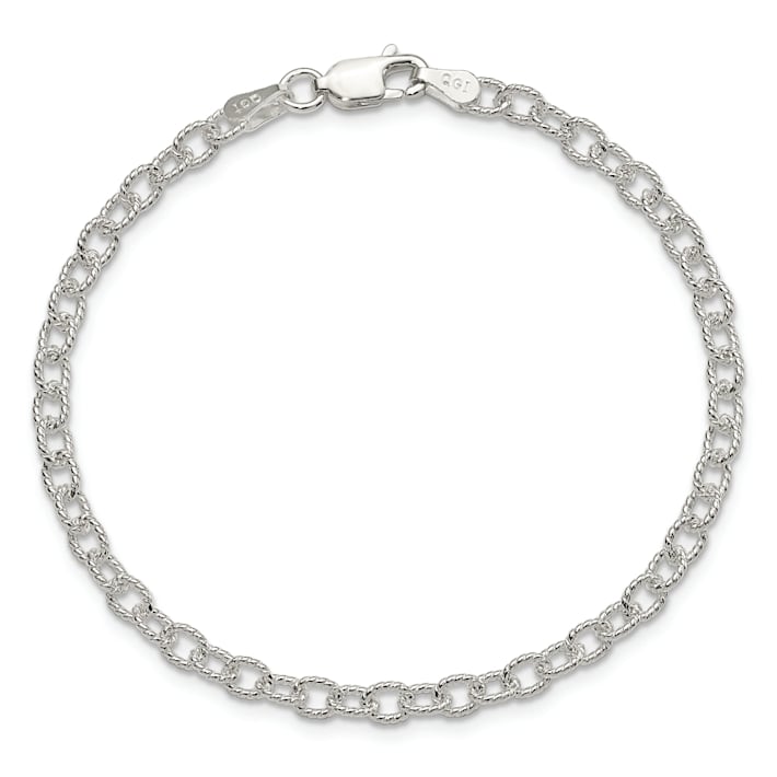 Sterling Silver 3mm Fancy Patterned Rolo Chain Bracelet - 13Y36A