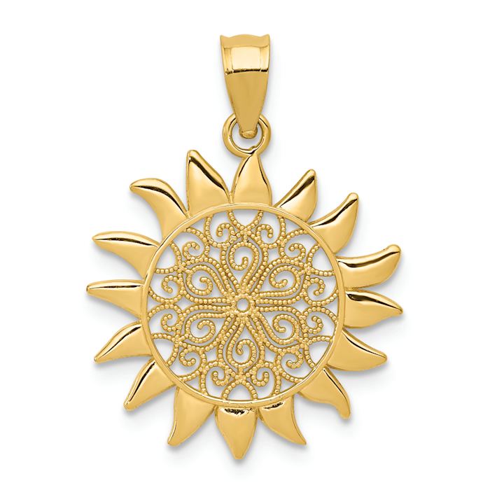 14k Yellow Gold Polished Filigree Sun Pendant - 11ZR8A