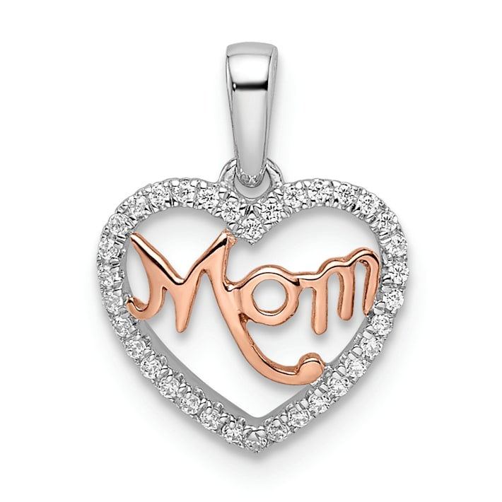14k White Gold and 14k Rose Gold Diamond Mom Heart Pendant - 1D3JNA