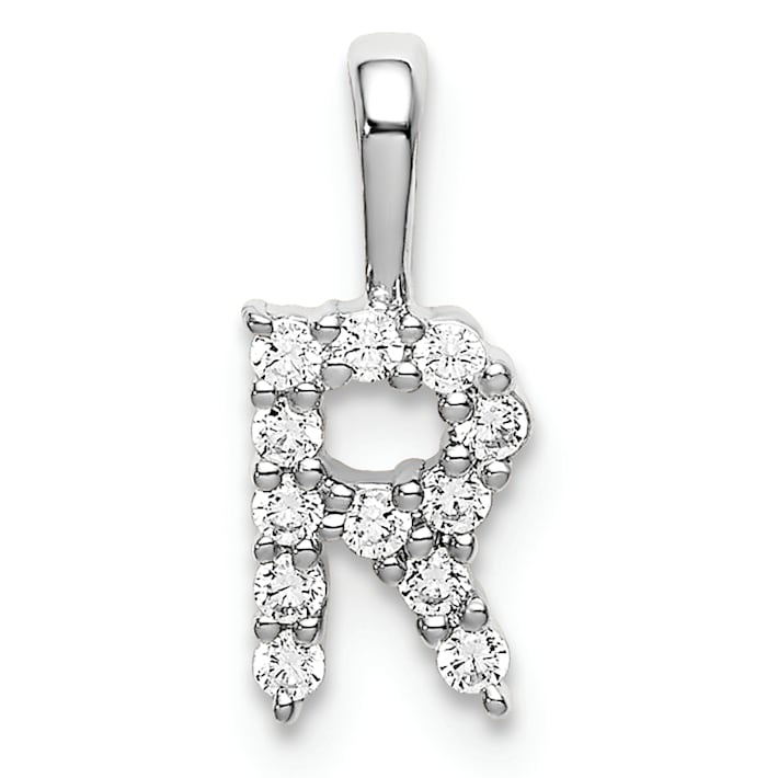 Rhodium Over 14K White Gold Lab Grown Diamond Letter R Initial Pendant ...