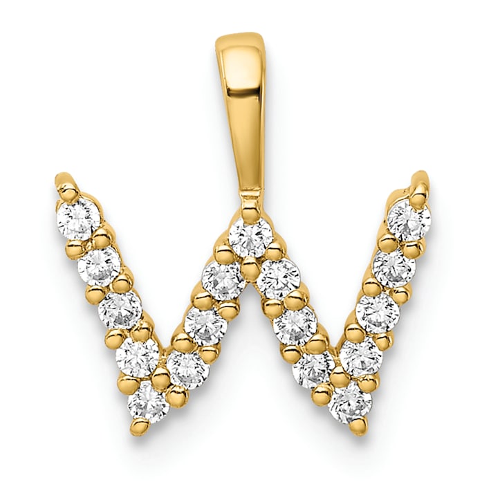 14K Yellow Gold Lab Grown Diamond Letter W Initial Pendant - 14S2TW