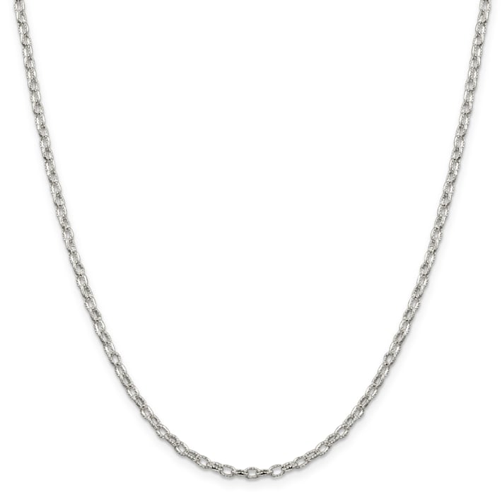 Sterling Silver 3mm Fancy Patterned Rolo Chain Necklace - 1DGB3D