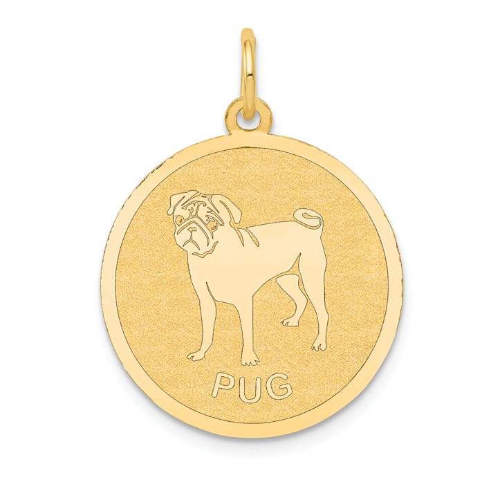 14K Yellow Gold Textured and Laser Design Pug Disc Charm - 17XQVA