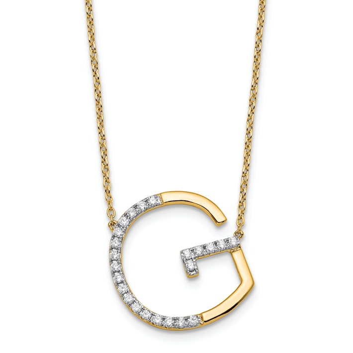 14k Yellow Gold and Rhodium Over 14k Yellow Gold Sideways Diamond ...