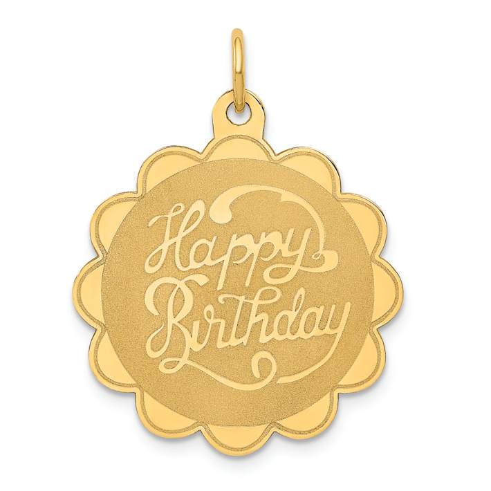 14k Yellow Gold Laser Design and Textured Happy Birthday Disc Charm ...