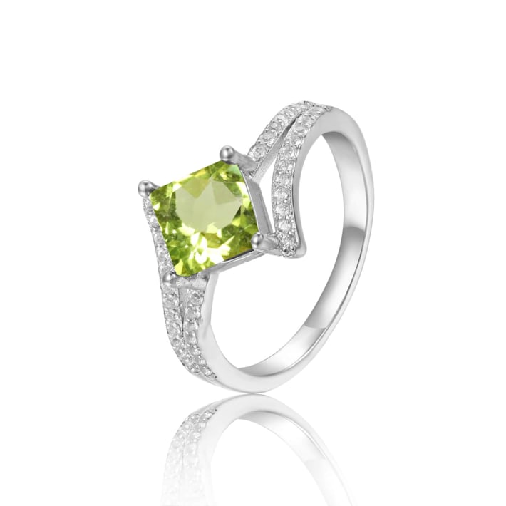 Princess Cut Peridot with White Sapphire Accents Bypass Ring, 1.08ctw ...