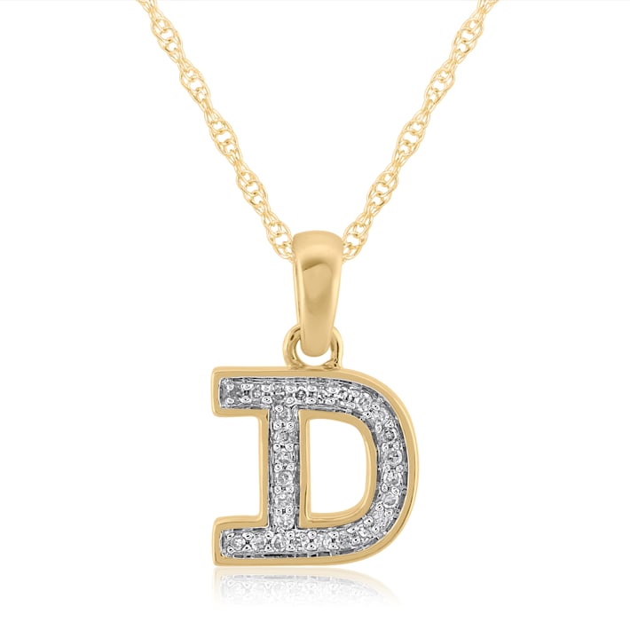 White Diamond Accent 10k Yellow Gold D Initial Pendant With 18” Rope ...