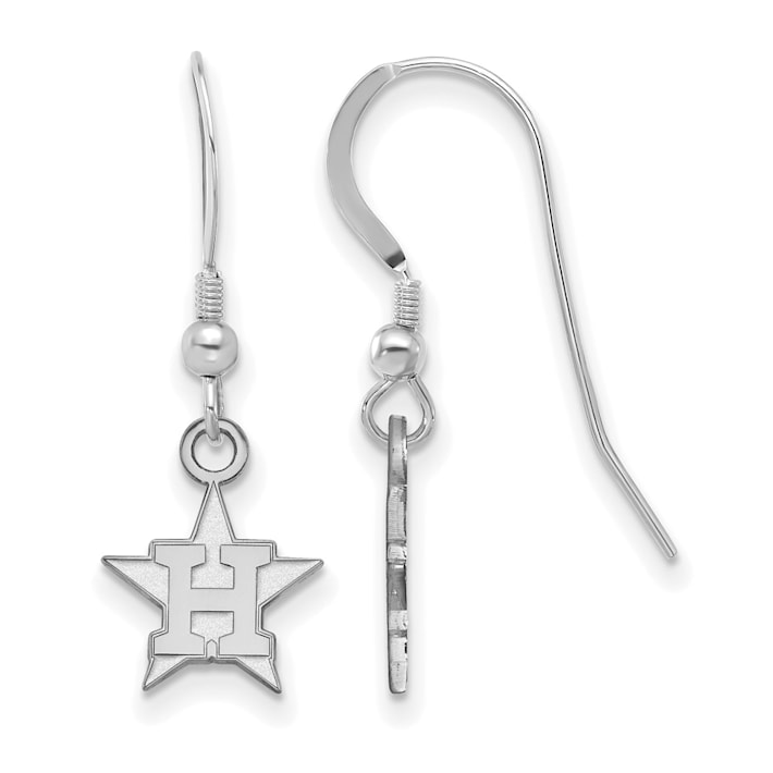 Rhodium Over Sterling Silver MLB LogoArt Houston Astros Dangle Earrings ...