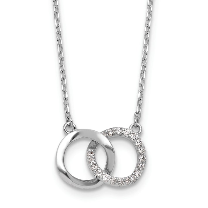 Rhodium Over Sterling Silver Cubic Zirconia Interlocking Ring Necklace ...