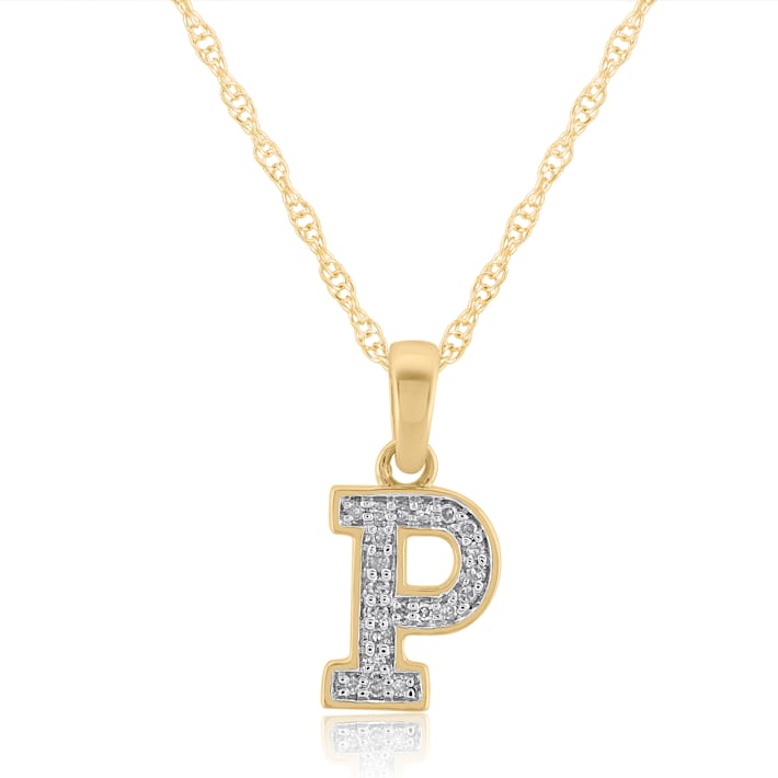 White Diamond Accent 10k Yellow Gold P Initial Pendant With 18” Rope ...