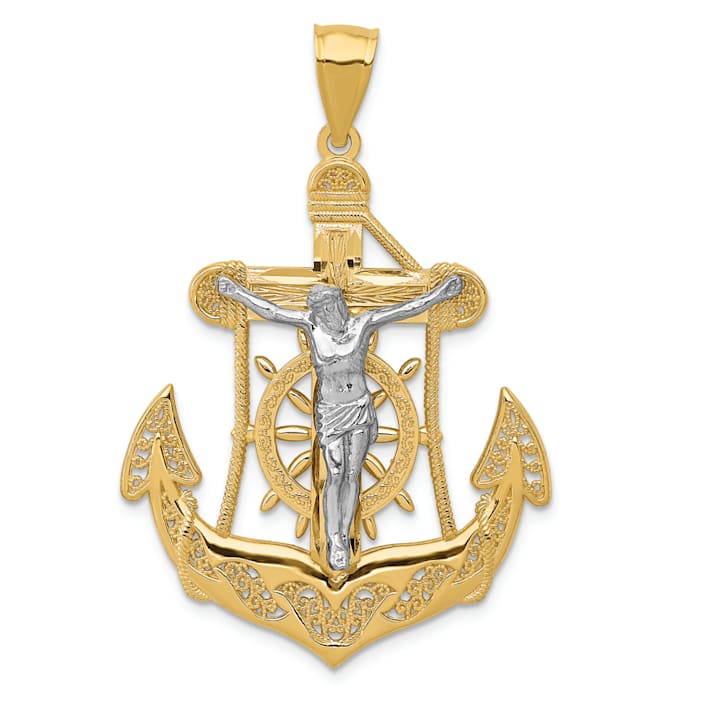 14K Yellow and White Gold Mariner's Cross Pendant - 1DQZ2A