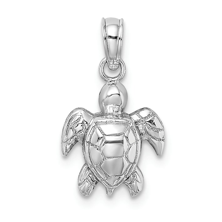 Rhodium Over 14K White Gold Textured Mini Sea Turtle Charm - 121TFA