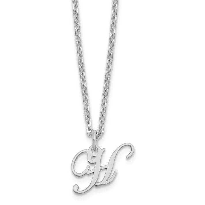 Rhodium Over Sterling Silver Letter H Initial Necklace - 12H8LH
