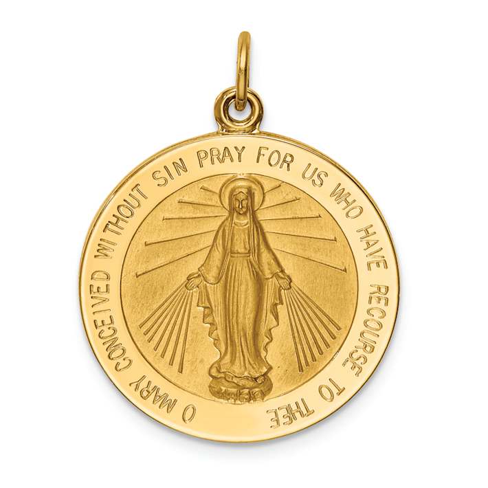 14k Yellow Gold Solid Polished and Satin Large Round Miraculous Medal ...