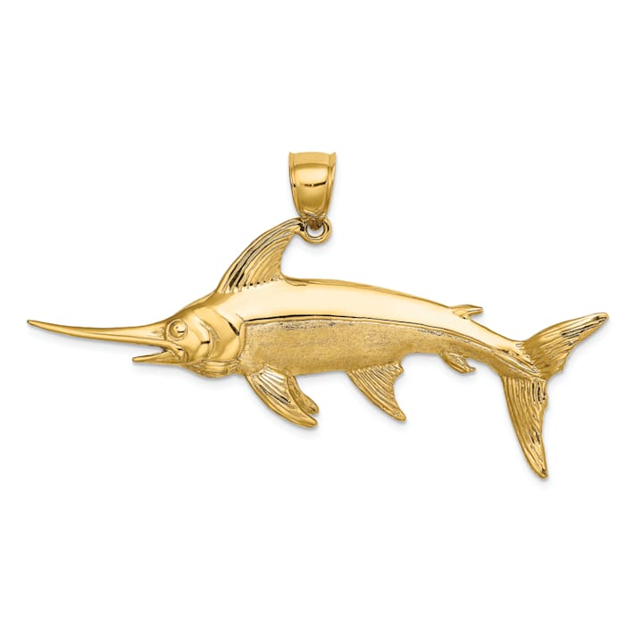 14k Yellow Gold 3D Polished Satin and Textured Swordfish Charm - 19ZN8A