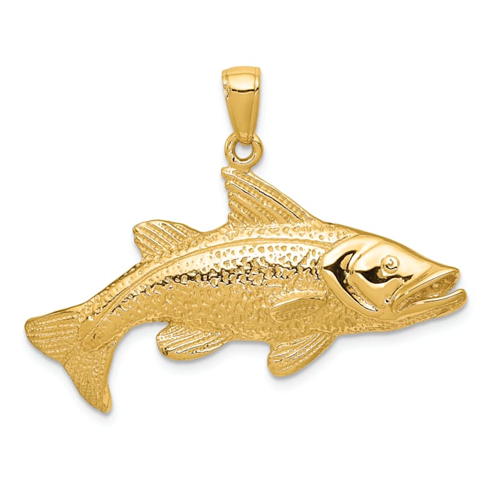 14k Yellow Gold Polished and Textured Open-Backed Redfish Pendant - 1B5HMA