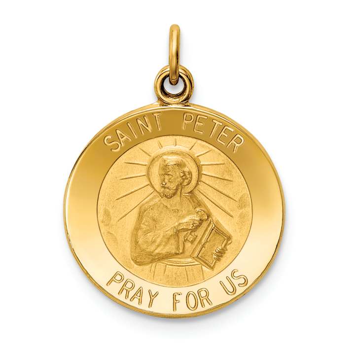 14k Yellow Gold Satin Saint Peter Medal Charm - 13QQ2A