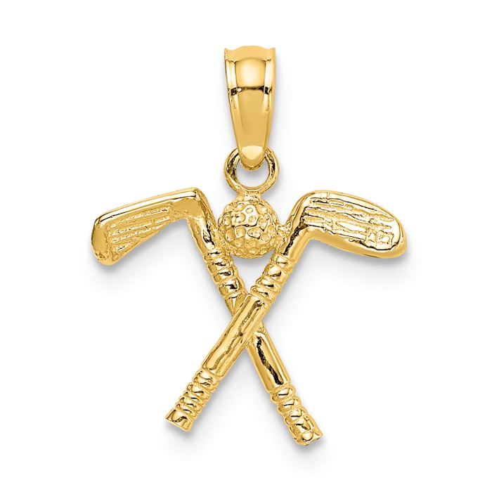 14k Yellow Gold 3D Textured Golf Clubs with Ball Charm - 13KJ6A