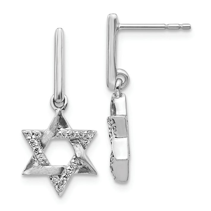 Rhodium Over 14k White Gold Diamond Star of David Dangle Earrings - 15RTXA