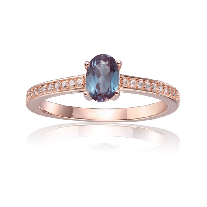 Blue Lab Created Alexandrite with Moissanite Oval 14K Rose Gold Over ...