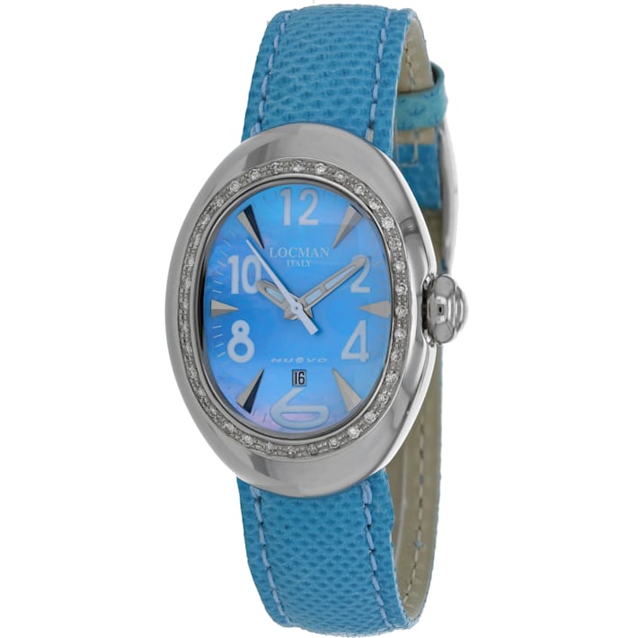 Locman Women's Nuovo Blue Mother-Of-Pearl Dial Blue Leather Strap Watch ...