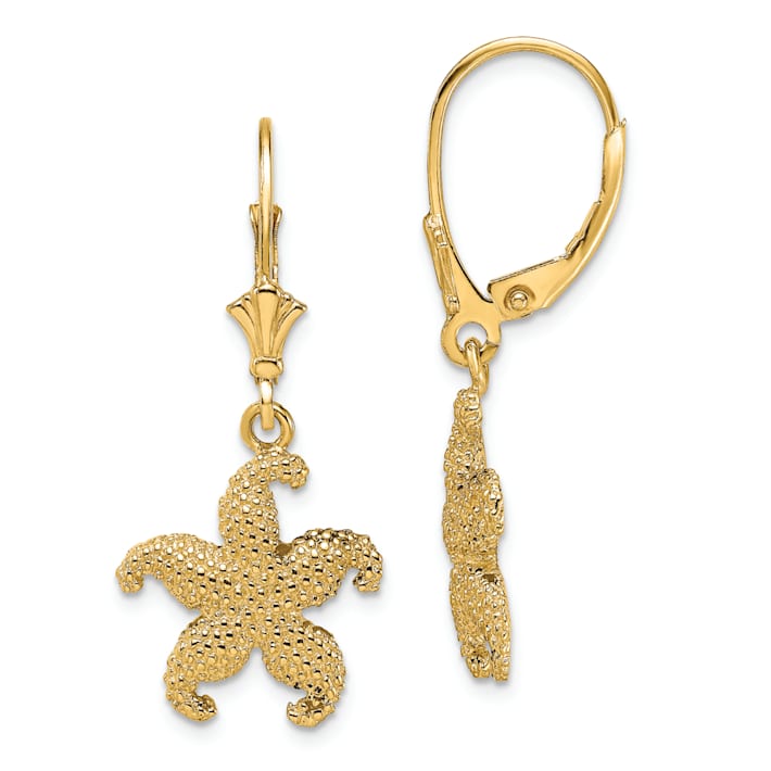 14k Yellow Gold Textured Puffed Starfish Earrings - 1B7T5A