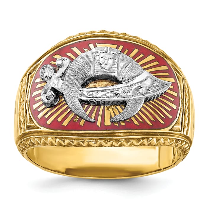 10K Two-Tone Yellow and White Gold Men's Textured and Enameled Masonic ...