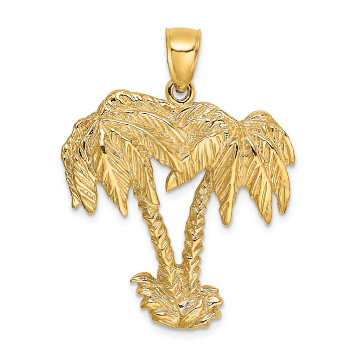 14k Yellow Gold Textured 2D Double Palm Tree Charm - 1CY15A