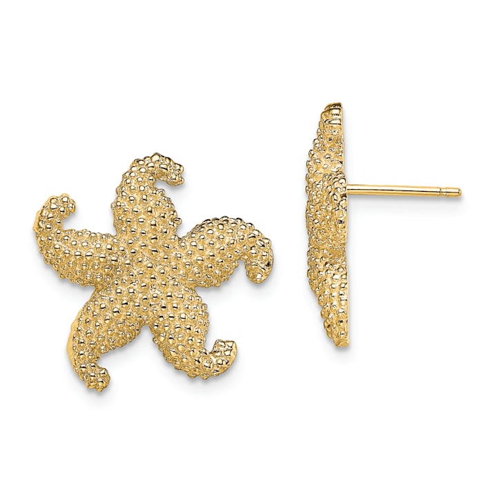 14k Yellow Gold Textured Puffed Starfish Stud Earrings - 183BJA
