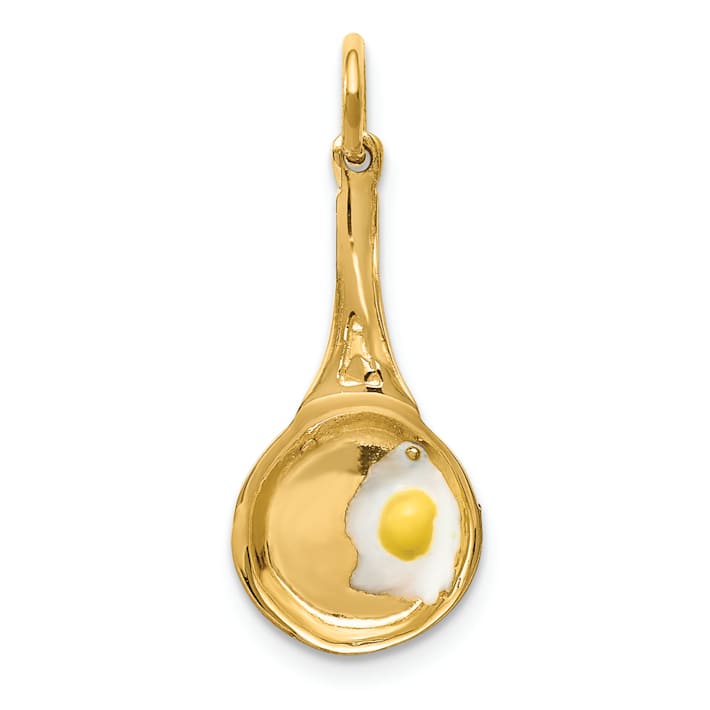 14k Yellow Gold 3D Frying Pan with Multi-color Enameled Egg Charm ...