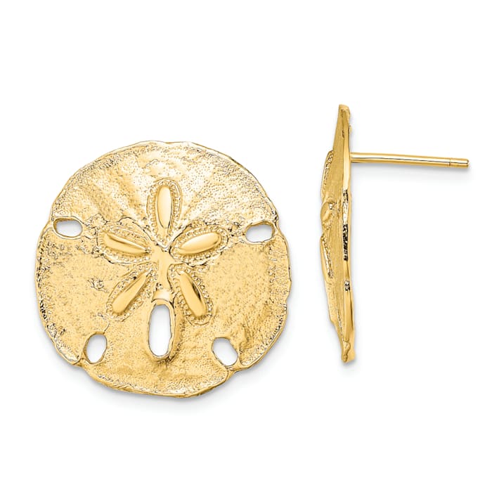 14k Yellow Gold Polished and Textured Sand Dollar Stud Earrings - 187BPA