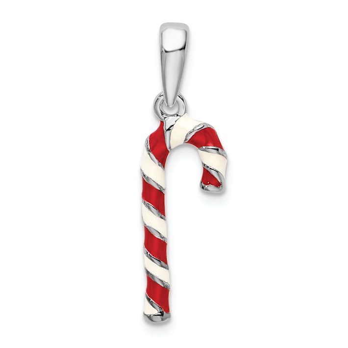 Sterling Silver Polished 3D Enameled Candy Cane Pendant - 11PC1A