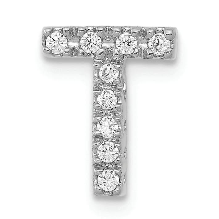Rhodium Over 14K White Gold Diamond Letter T Initial Charm - 14X5ZT