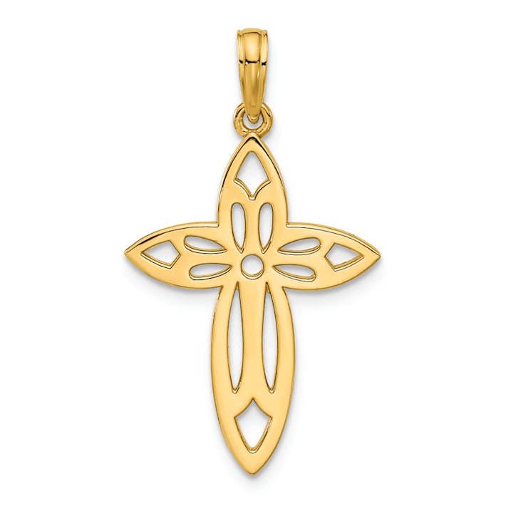 14k Yellow Gold Polished Fancy Cut-out Cross Pendant - 1VDBLA