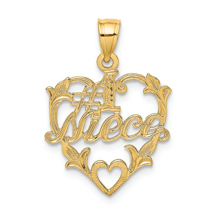14k Yellow Gold Textured #1 Niece in Heart Charm - 1B7PMA