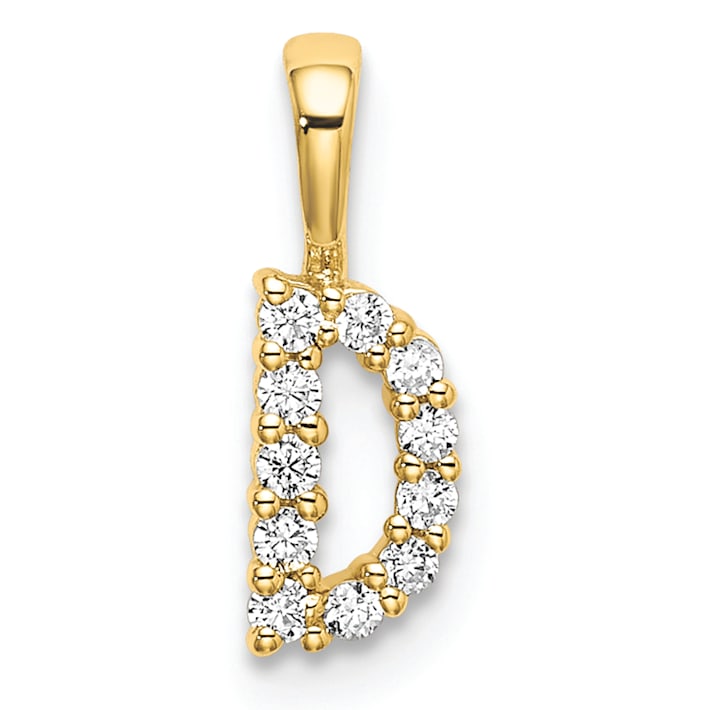 14K Yellow Gold Lab Grown Diamond Letter D Initial Pendant - 14S2TD