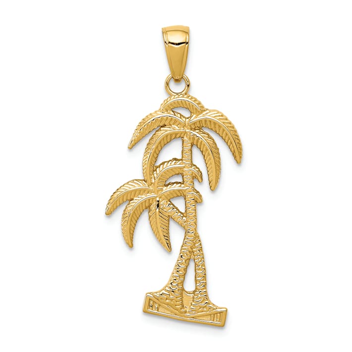 14k Yellow Gold Polished and Textured Palm Trees Pendant - 1PNL2A