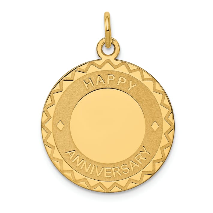 14k Yellow Gold Textured and Laser Design Happy Anniversary Circle ...